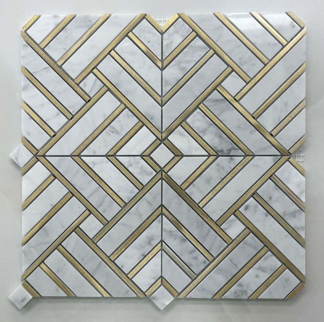 Gold Aluminium & Polished Marble Labyrinth Maze Mosaic 7747